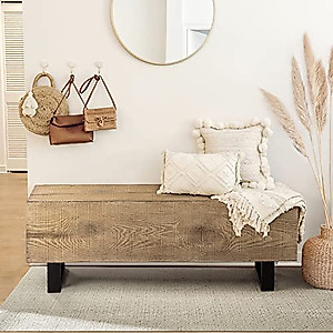 COSIEST Patio Log Bench, Rectangular MgO Garden Bench, 48.4 x 11.8” Outdoor Bench, Rustic Bench for Yard or Lawn(Light Oak)