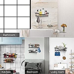 FANTINEE 4 Pack Shower Shelf for Inside Shower,Shower Caddy Basket Shelf with Soap Holder and Toothbrush Holder,Shower Wall Shelves for Bathroom Shower Storage Organizer Black