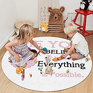 Round Area Rugs 3ft Pink Ballerina Black Girl Ballet Dancer Indoor Throw Runner Circle Rug Entryway Doormat Floor Carpet Pad Yoga Mat for Bedroom Living Room Inspirational Motto