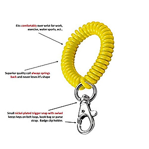 Lucky Line 2” Diameter Spiral Wrist Coil with Trigger Snap, Flexible Wrist Band Key Chain Bracelet, Stretches to 12”, Assorted Colors, 5 Pack (4071005)