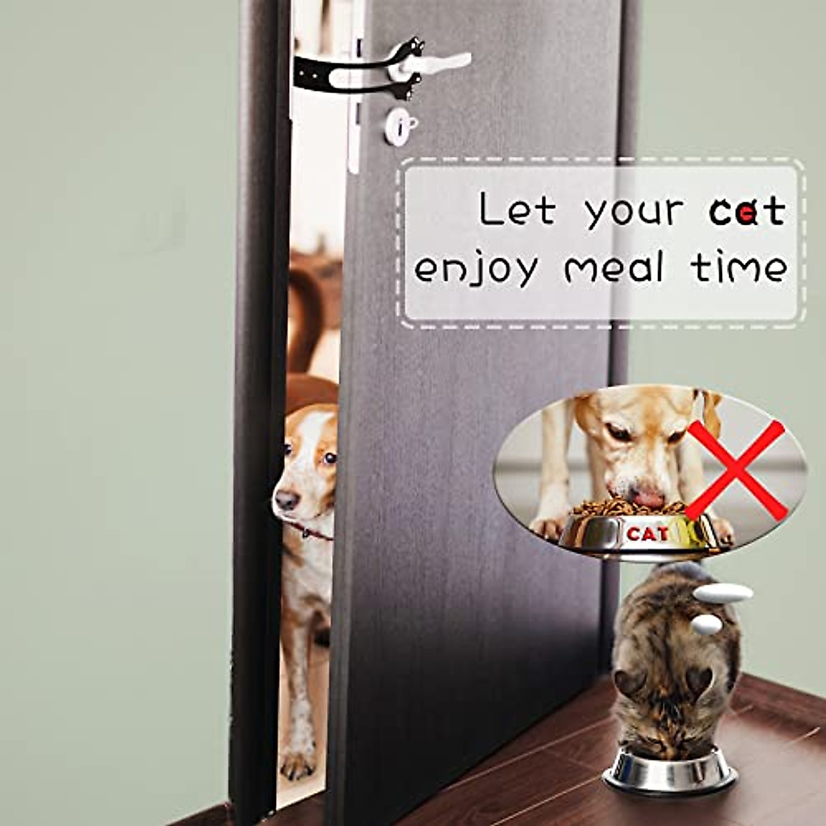 Cat Door Latch Holder,【8 Adjustable Sizes】 Stronger Flex Cat Door Stopper, Keep Door Open 1.5" to 8", Let's Cats in and Keeps Dogs Out of Litter & Food, No Tool Required & No Wall Damage