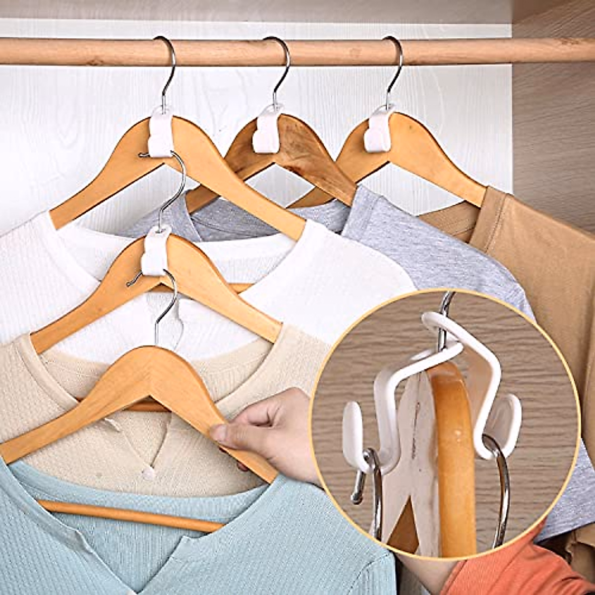 FVVMEED 20 Pieces Clothes Hanger Connector Hooks, Plastic Mini Multi-Layer Cascading Hanger Hooks Hanging Clips for Cabinets Huggable Hangers Space Saving for Closet Organizer Coat, Bag Storage