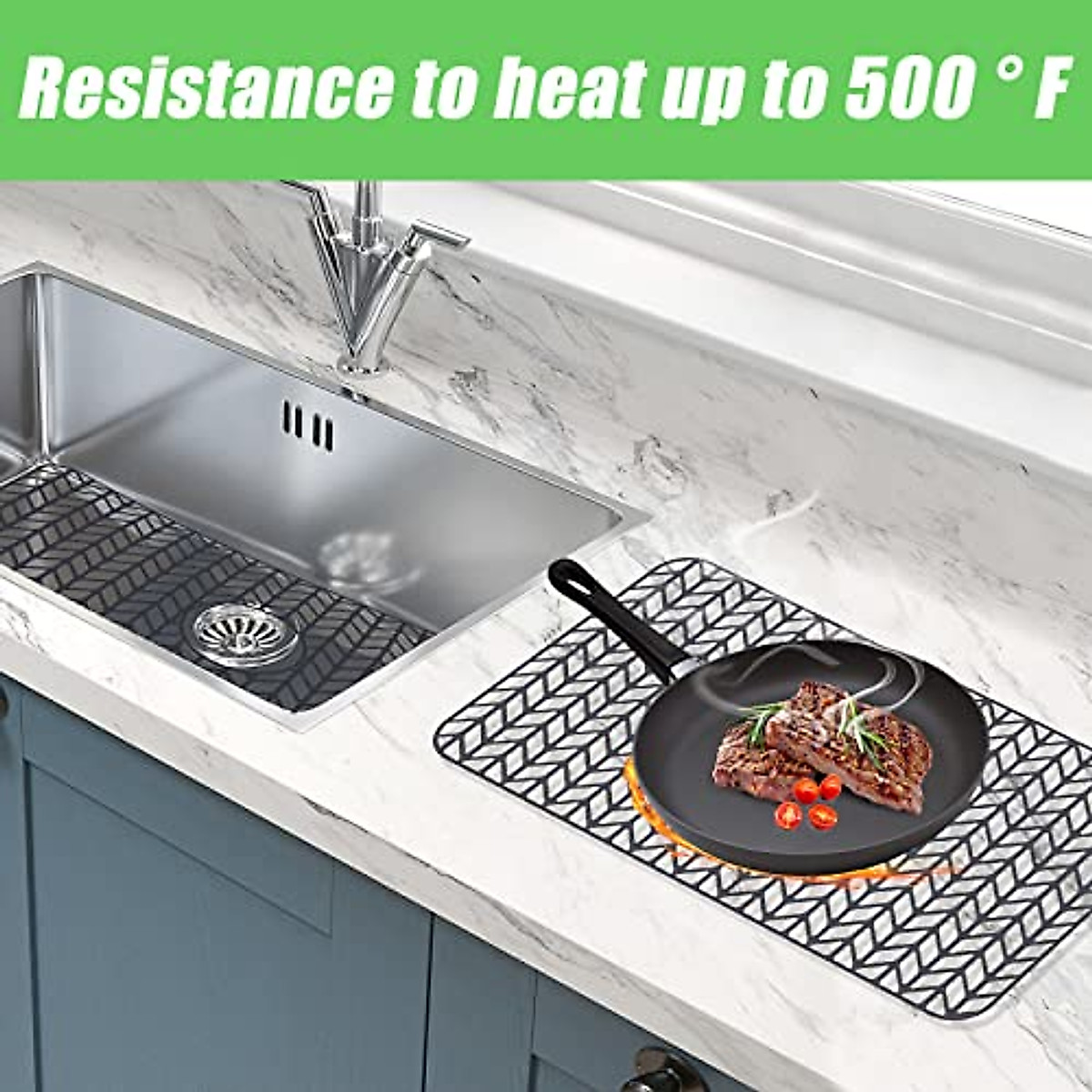 Kitchen-Sink-Protector - 26''x 14'' Guokller Silicone Sink-Protectors for Rear Drain Kitchen-Sink, Grid Accessory, Kitchen-Sink-Mats for Bottom of Farmhouse Stainless Steel Kitchen-Sink