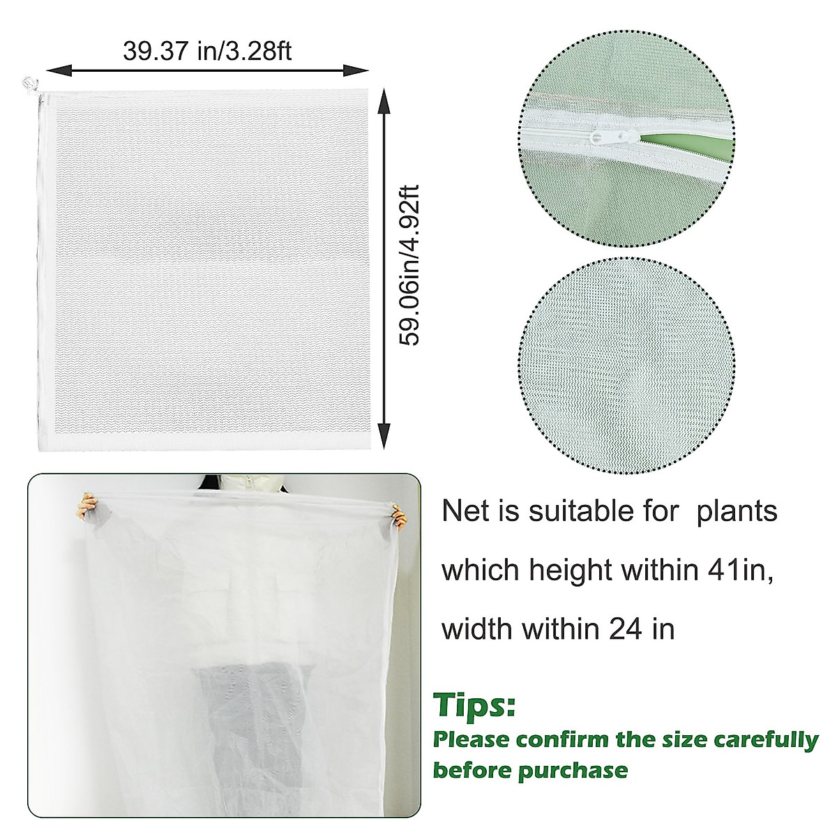 3Pcs Plant Covers from Insects, Bird Netting Barrier for Blueberry Bushes with Drawstring Zipper Mesh Garden Netting Fruit Tree Bags Plants Net Cage for Protect Tomato Vegetable Citrus, 3.3×5Ft