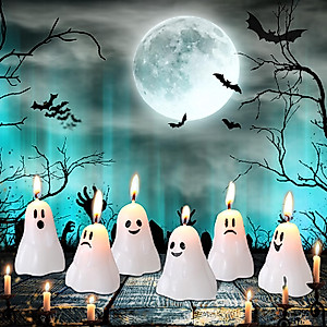 Jutom 20 Pcs Halloween Ghost Candles Mini Pumpkin Burning Candles Cute Halloween Decorations Soy Wax Spooky Candle Decorative Candles for Halloween Party Bedroom Table Decorations(Expression Style)