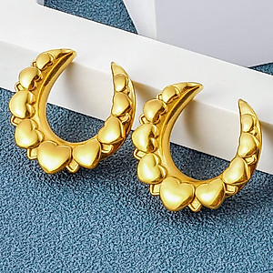 LADEMAYH 2Pcs 1 inch Gauges for Ears, Cute Gold 25mm Gauges for Ears, Heart 1 inch Plugs for Ears Surgical Steel Saddle Plugs Tunnels Ear Gauges Earrings
