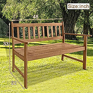 700 LBS Outdoor Garden Bench, Sturdy Acacia Wood Patio Bench, Front Porch Chair with Armrests, Best Bench for Park Yard Patio Pool Deck Balcony Lawn Decor, Natural Oiled (48" W x 22" D x 33" H)