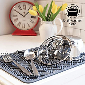 S&T INC. Silicone Dish Drying Mat or Trivet for Kitchen Durable, Heavy Duty, Non-Slip, Dishwasher Safe and Heat Resistant, 12 Inch x 15.8 Inch, Grey