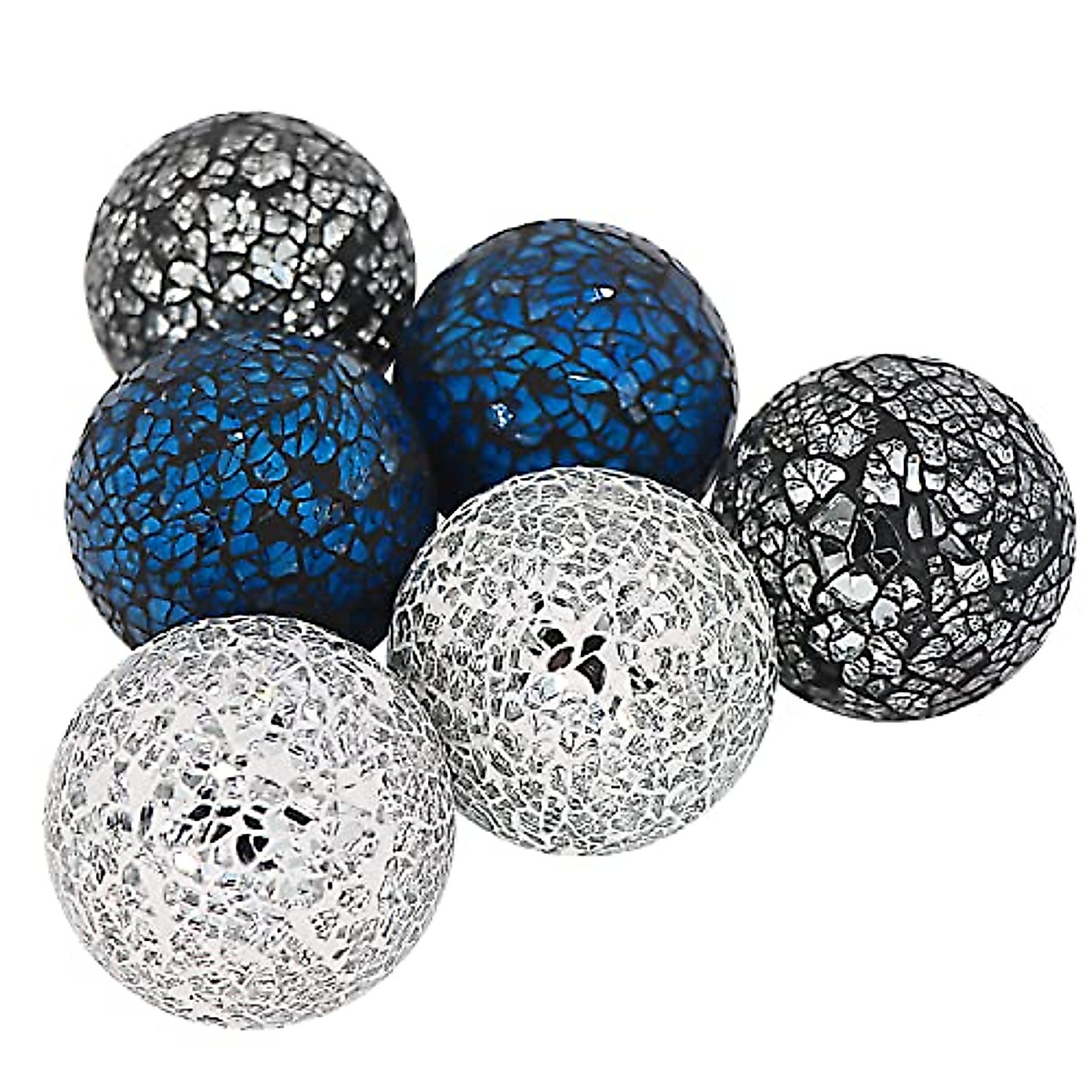 Kesywale 2.4 Inch Small Decorative Orbs Set of 6 Glass Mosaic Sphere Balls Centerpiece Glass Globe for Bowls, Vases and Dining Table Centerpieces Decor (B)