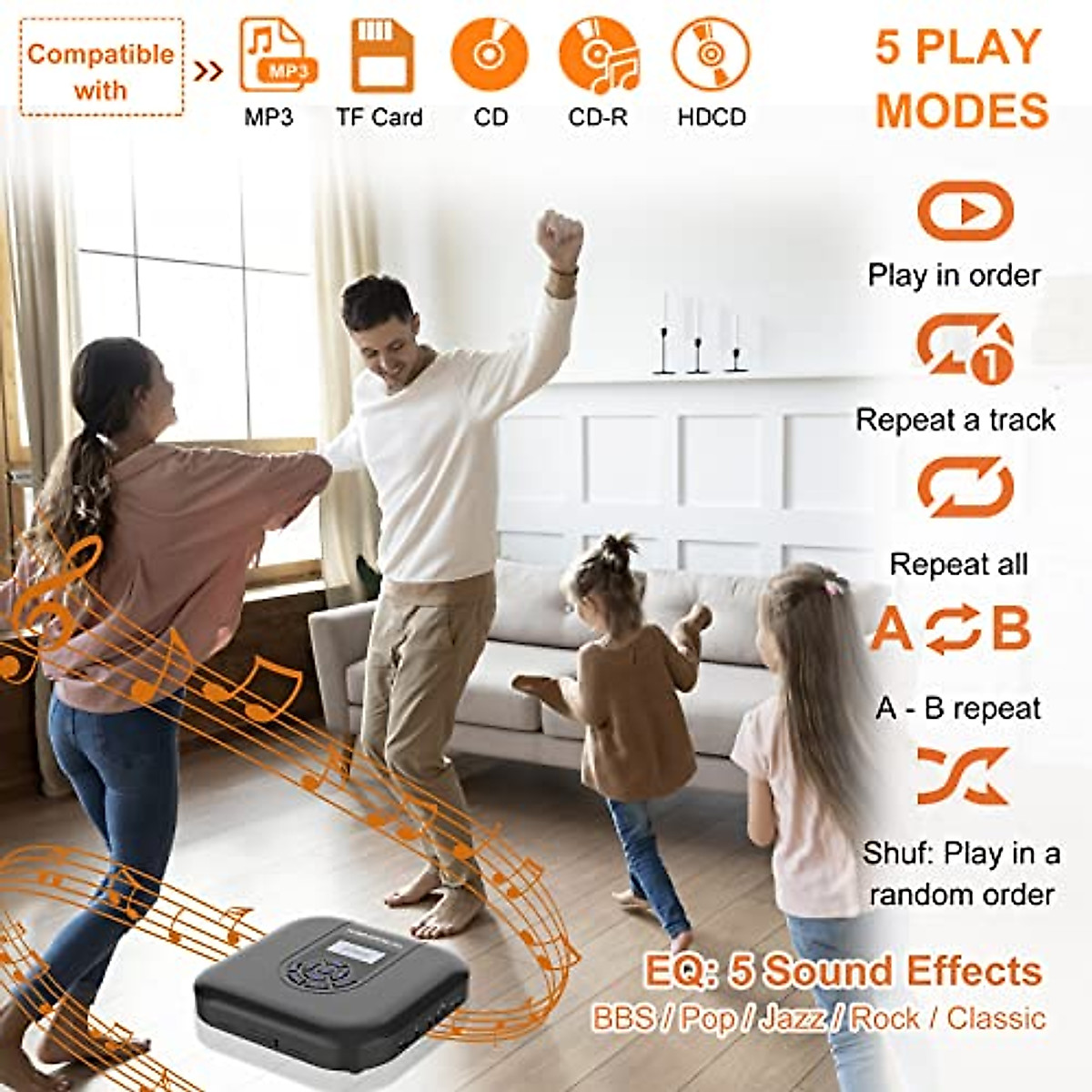 CD Player Portable, MONODEAL Bluetooth CD Player with Speakers and FM Transmitter, Rechargeable 1800mAh CD Player for Car and Home with LED Screen