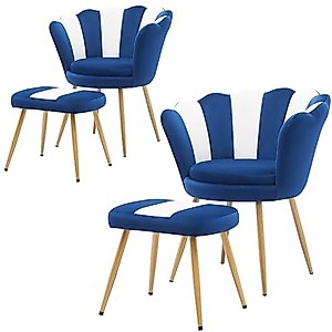 MoomJiee Velvet Accent Chair with Ottoman Set of 2,Upholstery Modern Club Chair with Footrest,Comfy Barrel Living Room Armchair with Golden Metal Legs for Bedroom Living Reading Room Office