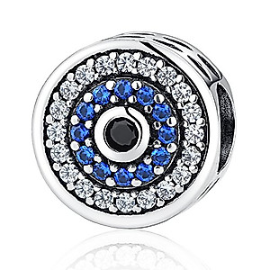 MEITAIHE Evil Eye Charms Authentic 925 Sterling Silver Fit Pandora Charms Bracelets,Blue Eyes Hand Beads Home Family Heart Love Spacer Charms Beads for Bracelet or Necklace