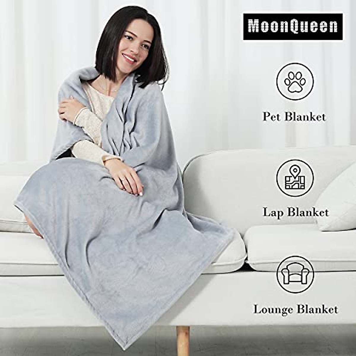 MOONQUEEN Fleece Throw Blanket for Lightweight - Ultra Soft Velvety Texture Plush Fuzzy Cozy Blankets and Throws for Sofa and Living Room (Silver Gray, 50x60 in)