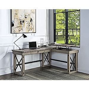 Knocbel Industrial L-Shaped Writing Desk with Storage Drawer and Lift Top, Home Office Workstation Corner Table Computer Desk, 67" L x 55" W x 30" H (Rustic Oak)