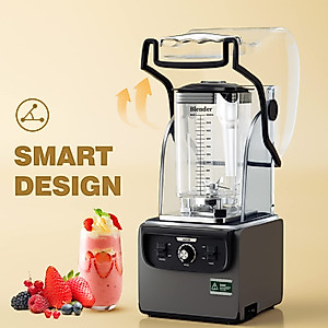 Wantjoin Professional Blender, Commercial Quiet blender Soundproof Blender 2200ml with Cover for Crushing Ice,Smoothie,Puree,Blender for Kitchen 1800W (Grey)