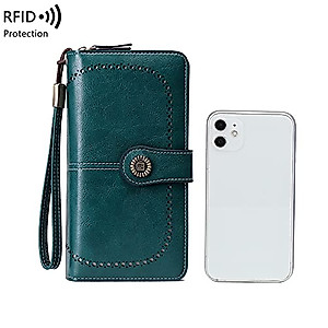 Earnda Wallet for Women RFID Credit Card Holder Leather Large Capacity Wristlet Wallets Black