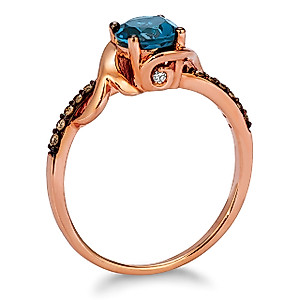 LE VIAN 1/10 Carat Diamond and London Blue Topaz Filigree Bypass Ring for Women in 14k Rose Gold (Fancy Brown/G-H, VS2-SI1, cttw) Anniversary Promise Ring Size 6.75