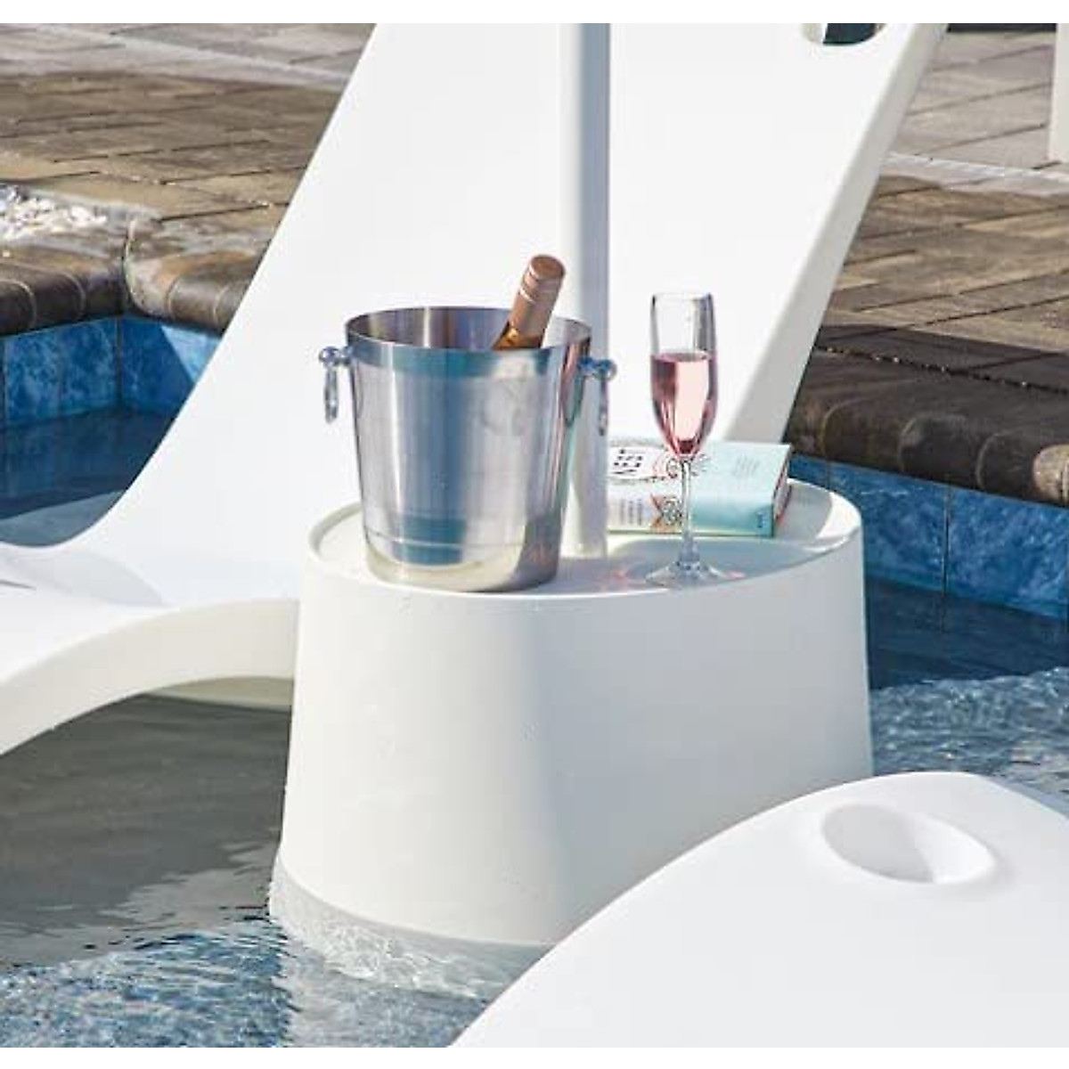 Floating Luxuries Kai Side Table, in-Pool, Up to 15 Inches of Water, Holds Umbrella 1.5 Inches Diameter, White