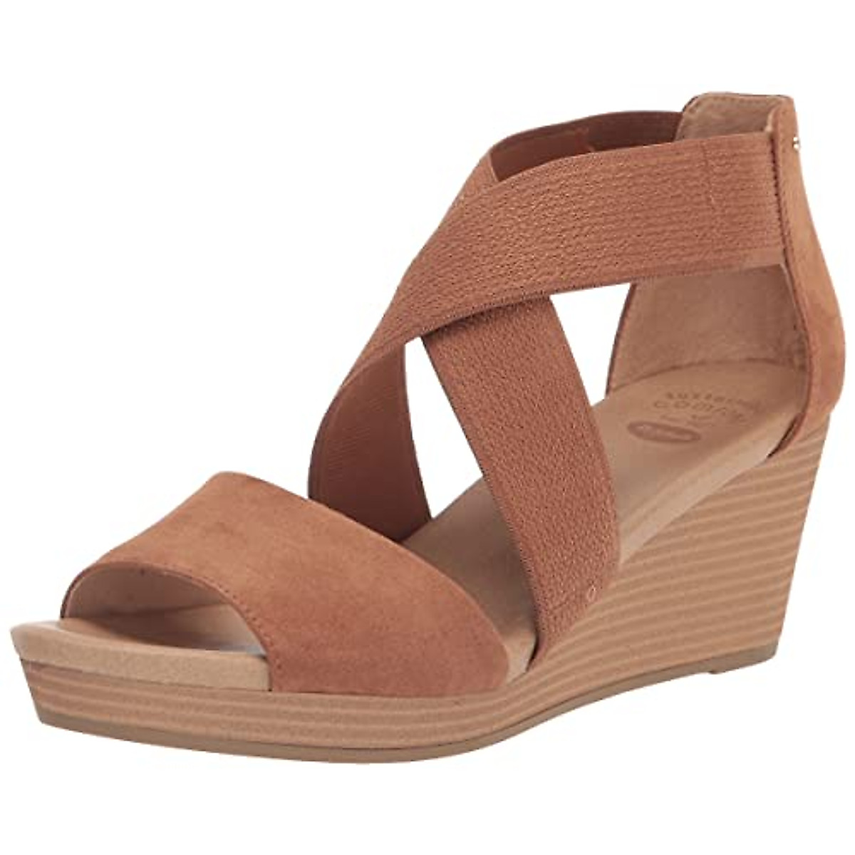 Dr. Scholl's Shoes Women's Barton Band Wedge Sandal, Brown Microfiber, 8.5