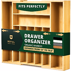 Luxury Bamboo Kitchen Drawer Organizer - Silverware Organizer - Utensil Holder and Cutlery Tray with Grooved Drawer Dividers for Flatware and Kitchen Utensils (9 Slot, Natural)