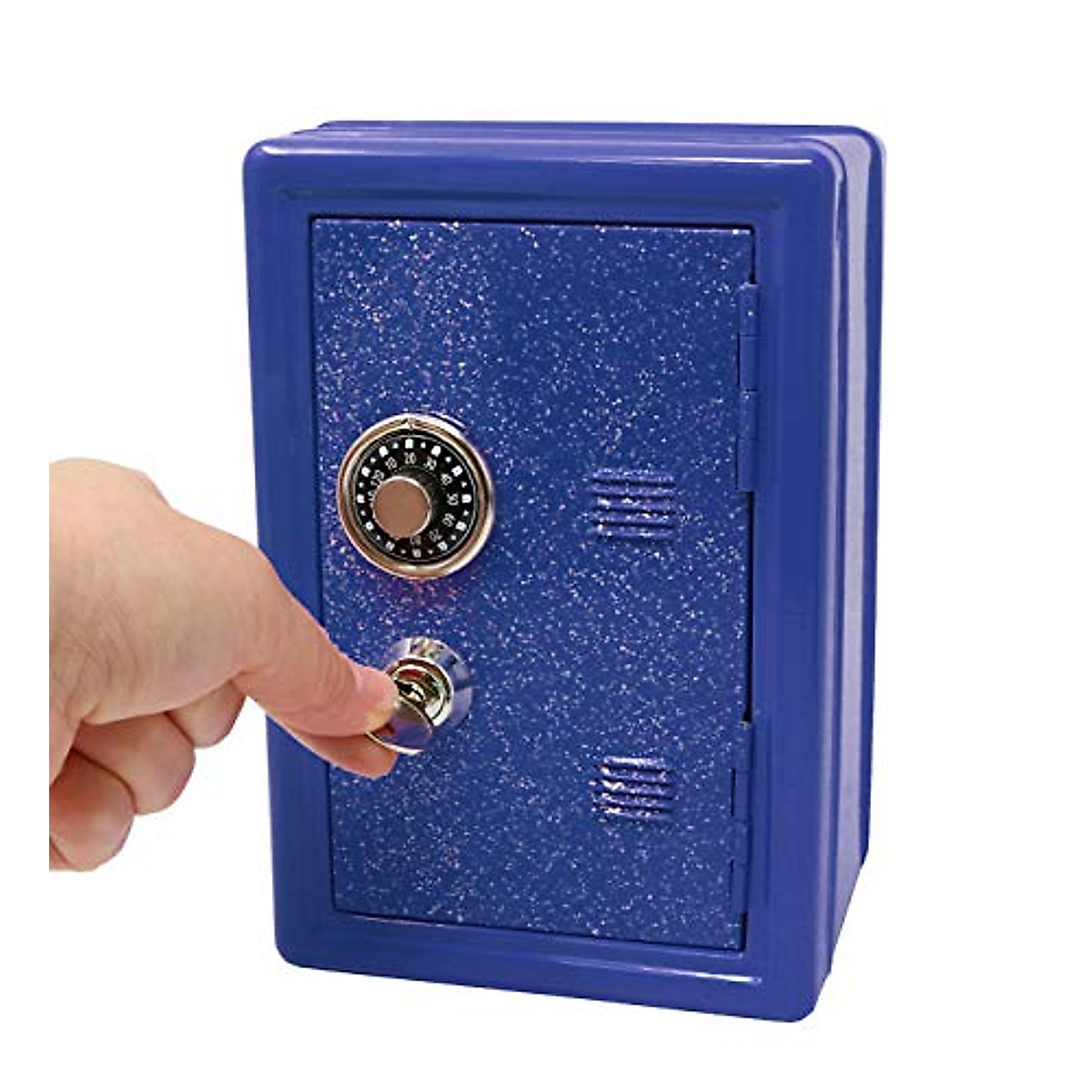 Kids Safe Bank, Made of Metal, with Key and Combination Lock, (Blue)