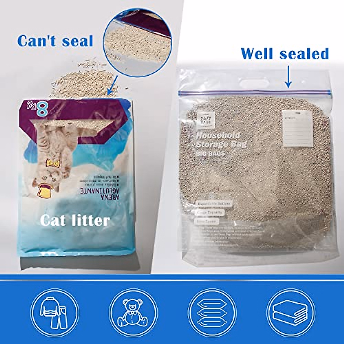 24/7 Bags- Double Zipper Bags, 5 Gallons, 12 Count, Stand and Fill, Carry Handle, BPA-Free, Air Tight Seal