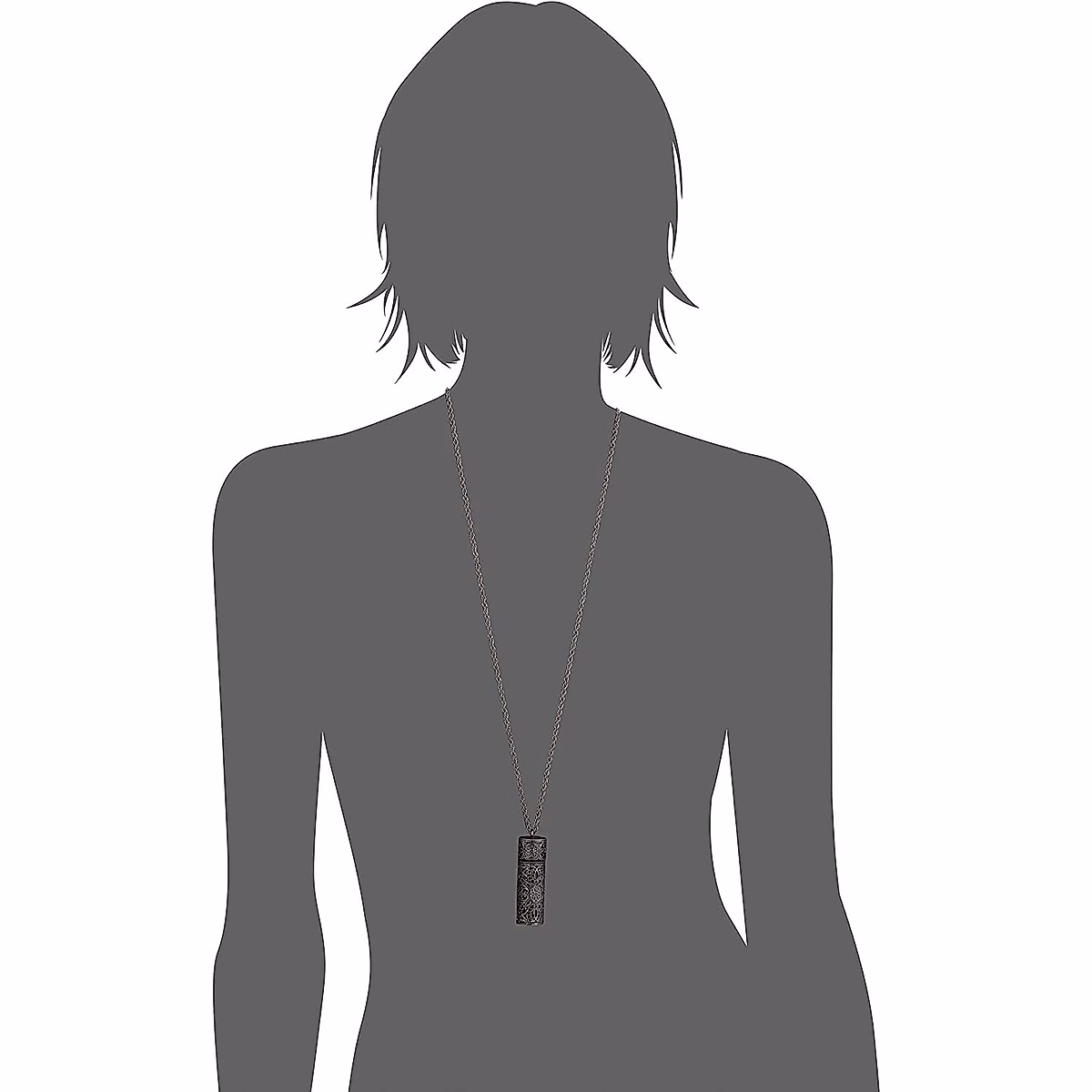 1928 Jewelry Women's Antiqued Pewter Filigree Covered 3.69 Ml Glass Vial Pendant Necklace Enhancer, 30