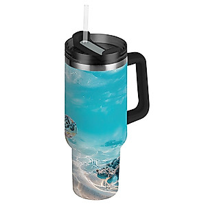FRCSDIY Sea Turtle Insulated Tumbler with Handle and Straw Lid,30oz Leakproof Stainless Steel Cup BPA-Free Water Bottle