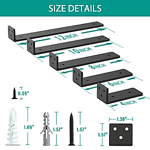 Goovilla Shelf Brackets, Heavy Duty Floating Shelf Bracket 6 Inch for 2×4” Wood Stud, 4 Pack L Brackets for Shelves, Black Metal Wall Shelving Brackets, Shelf Support Brackets, 160 lb. Load Capacity