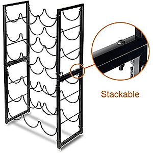 POPKU 9-Bottles Wine Rack - 3 Tier Stackable Wine Holder for Bottles - Classic Style Wine Shelf for Pantry, Perfect for Bar, Wine Cellar, Basement, Cabinet, Pantry, etc - Metal (Black)