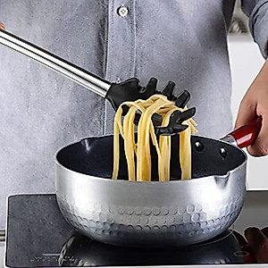 2 Pieces Spaghetti Spoon and Pasta Tong,Non-stick 13-Inch Silicone Spaghetti Fork and 9.8-Inch Stainless Steel Handle Spaghetti Tong Food Clip for Spaghetti Noodle