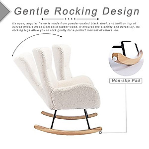 KINFFICT Small Rocking Accent Chair, Uplostered Glider Rocker Armchair for Baby Nursery, Comfy Side Chair for Living Room, Bedroom (Beige), 32D x 26W x 37H in