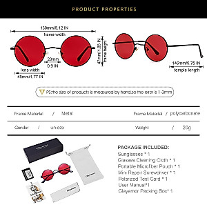 Gleyemor Polarized Round Sunglasses for Men Women Hippie Small Circle Glasses Red Yellow Lenses (Black/Clear Red)