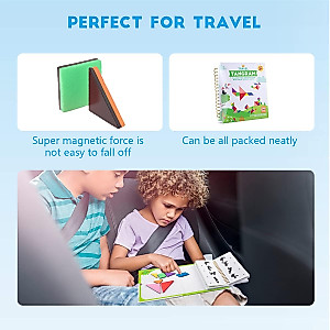 Vanmor Travel Tangram Puzzle with 2 Sets Magnetic Plate-Montessori Shape Pattern Blocks Jigsaw Road Trip Games with 368 Solution - IQ Book Educational Toy Brain Teaser Gift for Kids Adults Challenge