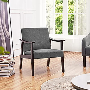 Yaheetech Accent Chair, Mid-Century Living Room Chair, Modern Linen Fabric Side Chair with High Back for Living Room/Office/Bedroom, Minimalist, Dark Gray