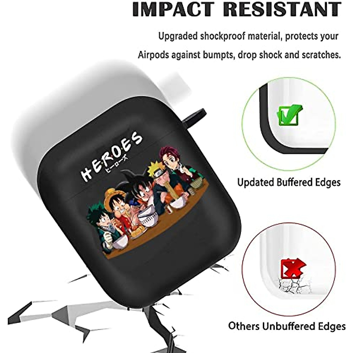 Anime Pattern Compatible with AirPods 2&1 Case, Anime Airpod Case for Boys Girls Teens, Soft Silicone Full Body Protection Shockproof Cover with Keychain