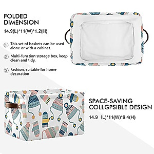 susiyo Large Foldable Storage Bin, Christmas Hats Mittens Fabric Storage Baskets Collapsible Decorative Baskets Organizing Basket Bin with PU Handles for Shelves Home Closet Bedroom Living Room-1Pack