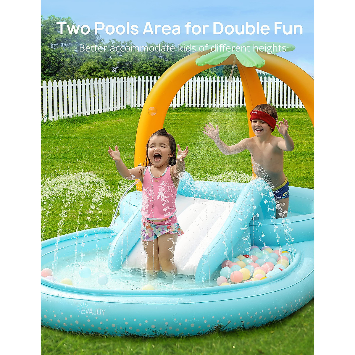 Kiddie Pool, Evajoy Inflatable Play Center Kids Pool with Slide, Water Sprayers Thickened Wear-Resistant Full-Sized Swimming Pool for Kids Toddler Children, Garden Backyard & Indoor Use 110”x71”x53”