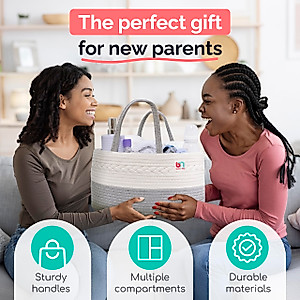 Babynma Rope Diaper Caddy - Storage for Baby and Toddler Items - Portable Cotton Organizer Easily Holds Diapers, Wipes, Clothing - Useful for Nursery, Bedroom (Gray, Extra Large)