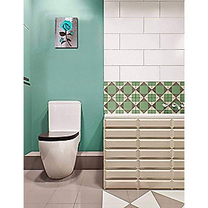 Rtriel Teal Rose Canvas Wall Art Turquoise Blue Flower Prints Contemporary Black and White Pictures for Bathroom Wall Decor 12 x 16 Inch