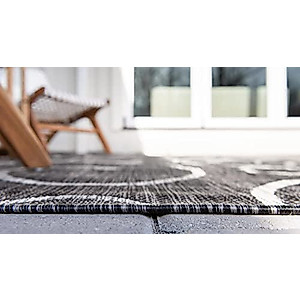 Unique Loom Outdoor Botanical Collection Botanical, Coastal, Vines, Indoor and Outdoor Area Rug (5' 0 x 8' 0 Rectangular, Charcoal Gray/Beige)