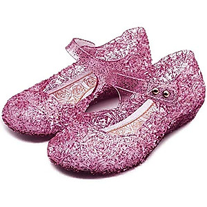Mercatoo Princess Costumes Jelly Flat Shoes, Cosplay Birthday Party Dress Up Sandals for Little Girls, Toddler or Kids (Pink, 11 Little Kid)