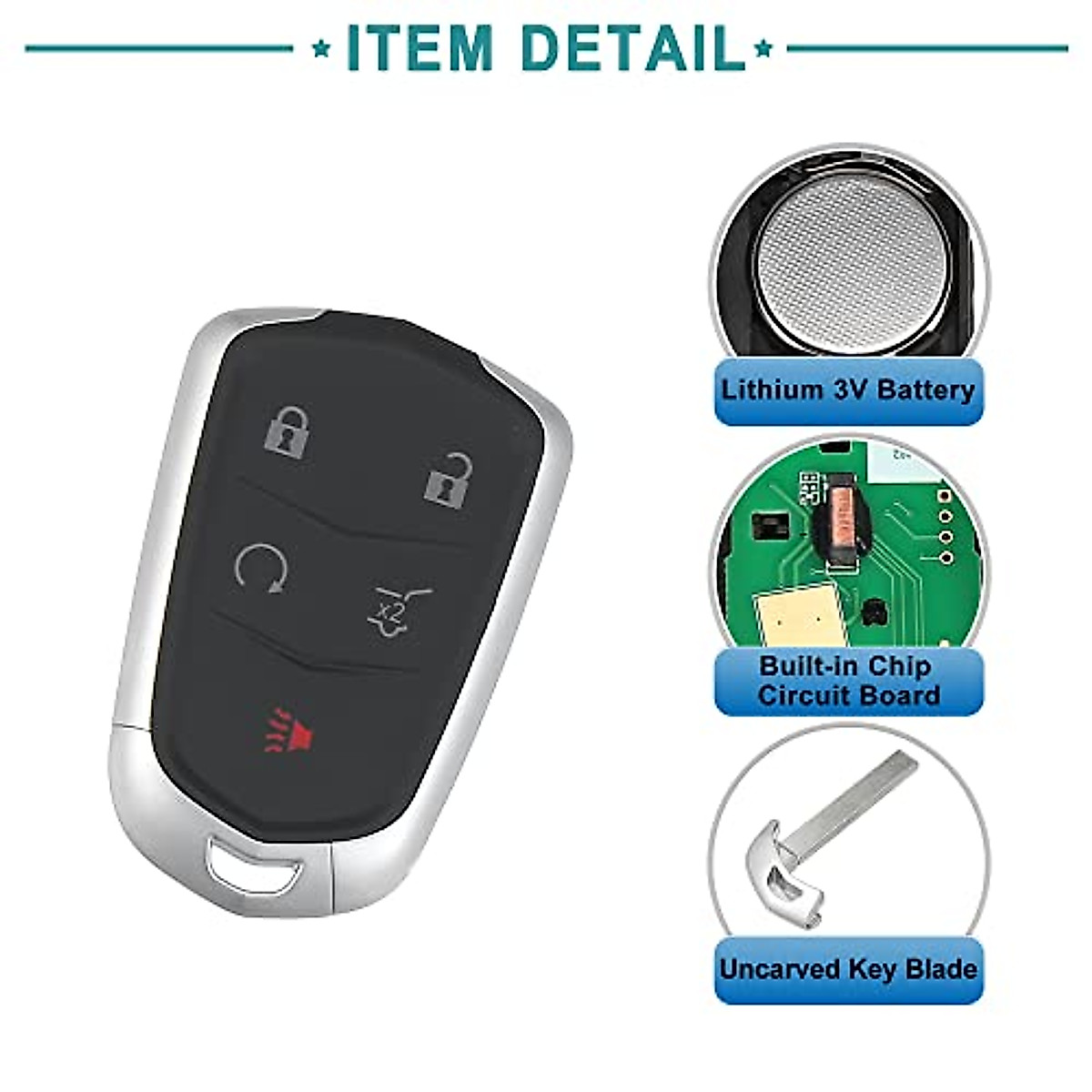 ACROPIX 5 Button Keyless Entry Remote Fit for Cadillac XT5 - Pack of 1 Black