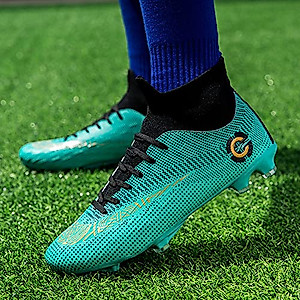 Men's Soccer Cleats Football Shoes Lightweight High-Tops Lace-Up Non-Slip Spikes Green EU 40