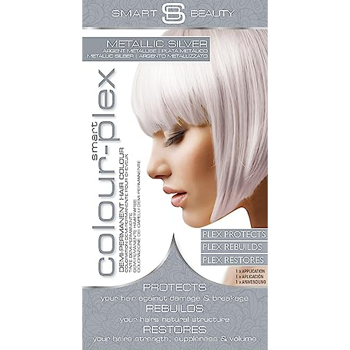 Metallic Silver Hair Dye | Stylish Silver Toner for Bleached Hair | Demi Permanent Hair Color | Added Plex Hair Anti-Breakage Technology | Smart Beauty Hair Color