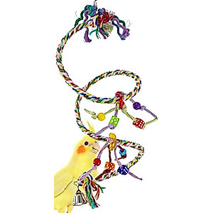 Bonka Bird Toys 1959 Small Charm Rope Boing Coil Swing Bird Toy Parrot cage pet Stand Perch Cockatiel Parakeet Play chew Aviary Bungee Accessories Colored Playground