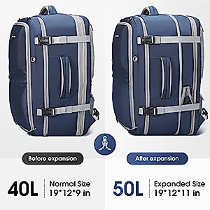 Maelstrom 40-50L Carry on Backpack,Large Travel Backpack for Men Women,17.3 Inch TSA Flight Approved Laptop Backpack with Hidden Shoe Bag, Expandable Suitcase Backpacks,father day gifts-Blue