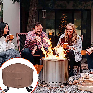 Gartree Fire Pit Cover Round 32'' DIA x 24'' H, Waterproof 600D Heavy Duty Gas Firepit Cover for 30-32 Inch Propane Fire Table Outdoor Fire Bowl with Air Vents Buckles, Brown