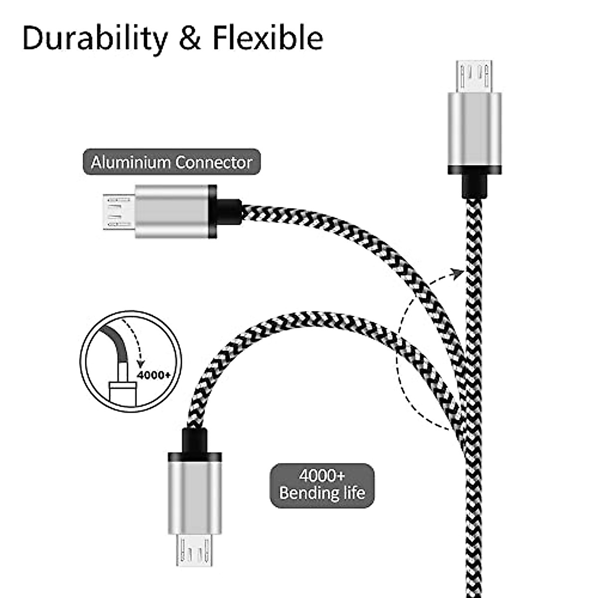 Deegotech Micro USB Cable, 10ft 3-Pack Extra Long Android Charger Cable, Nylon Braided Phone Charger Cords Fast Charging for Samsung Galaxy S7 Edge S6 S5, Android Phone, LG