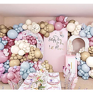 Dusty Rose Brown Balloon Garland Blue Pink Balloons Double Stuffed Tan White Sand Balloon Latex Pastel Balloons Arch Kit For Gender Reveal Baby Shower Birthday Party Decoration